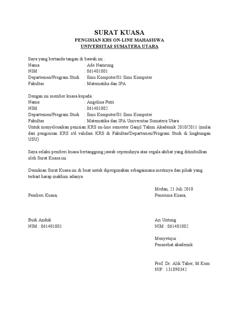 Surat Kuasa KRS | PDF | Sains & Matematika