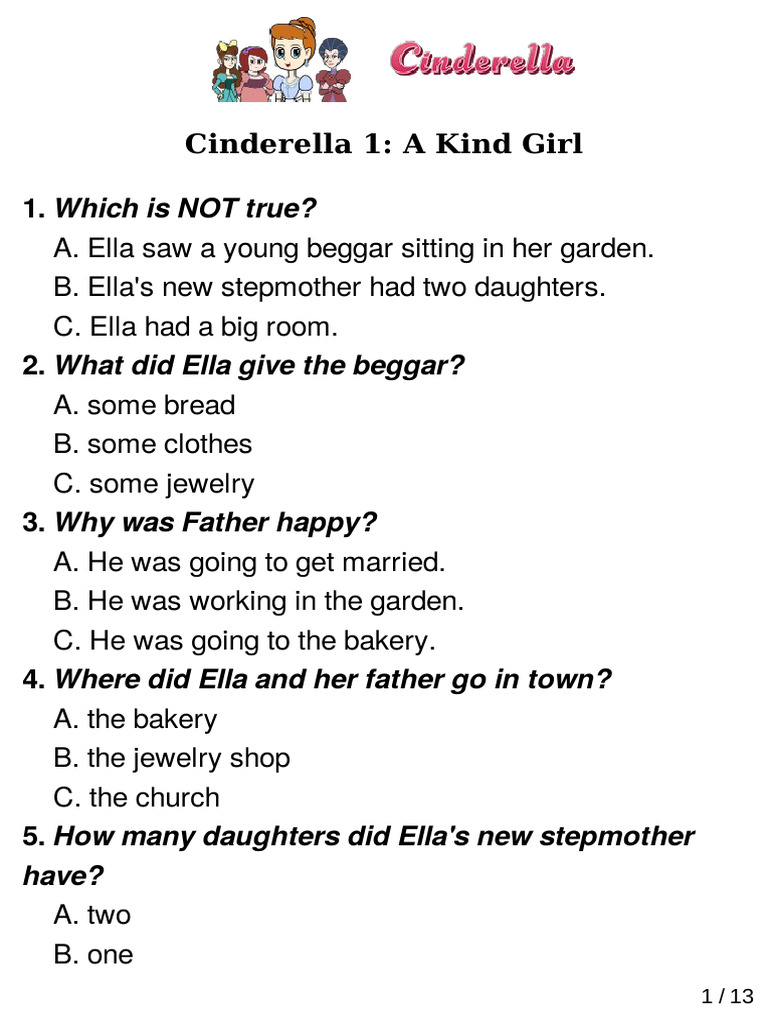 02 Cinderella-Quiz | PDF | Cinderella | Fairy Tales