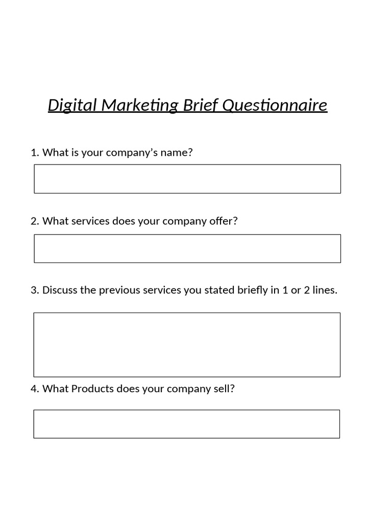 Digital Marketing & Branding Questionnaire | PDF