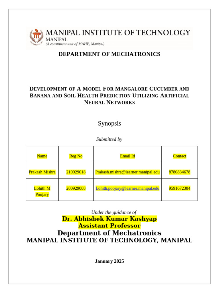 Synopsis_Lohith & Prakash | PDF | Plant Nutrition | Fertilizer