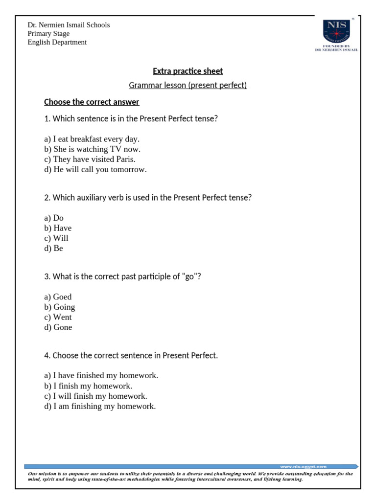 Present Perfect Extra Practice | PDF | Perfect (Grammar) | Linguistic ...
