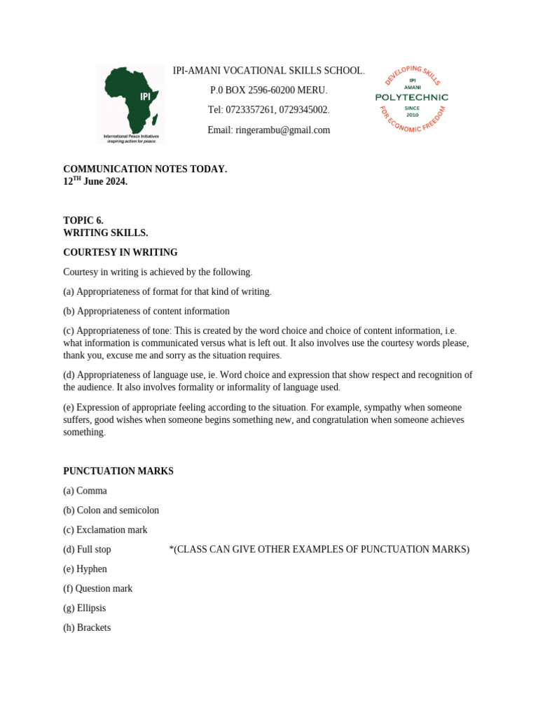 IPI AMANI VSS Communication Skills 6.0 | PDF | Memorandum | Résumé