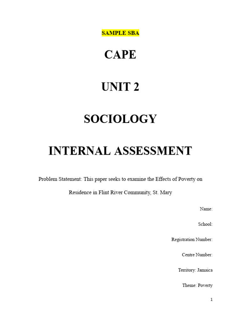 Sociology SBA 2018 | PDF | Poverty | Poverty & Homelessness