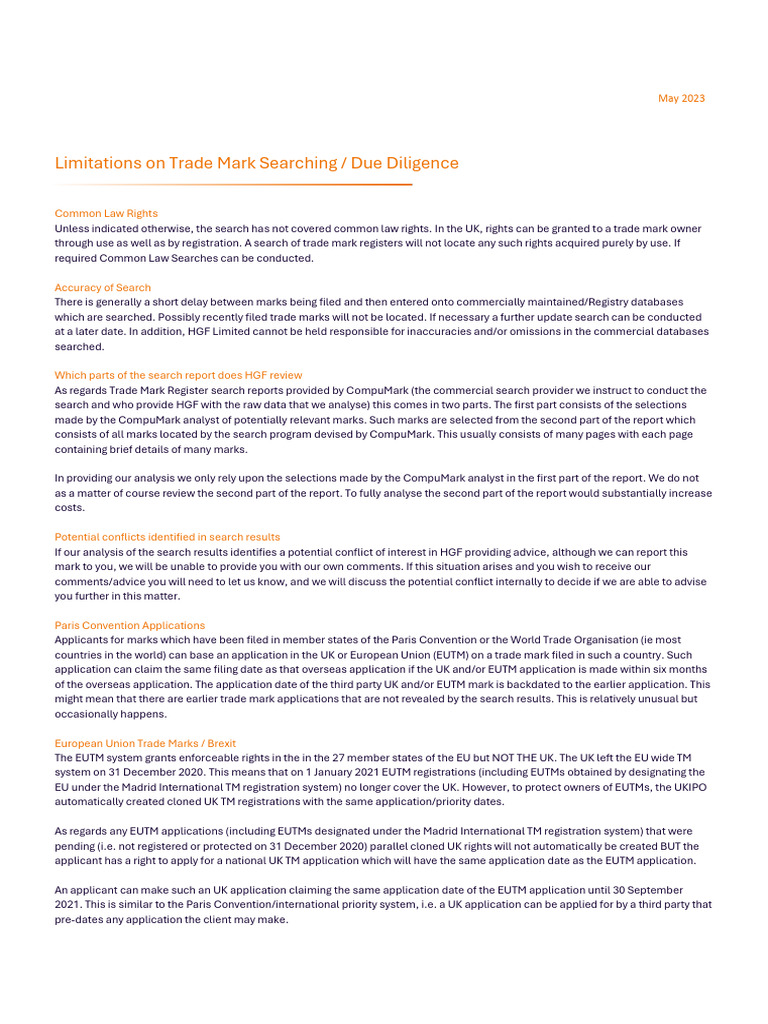 Limitations-on-Trade-Mark-Searching-2023-1 | PDF | Trademark | Justice