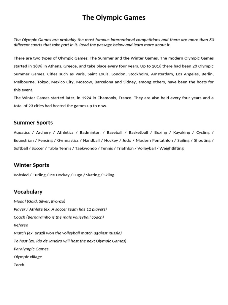 The Olympic Games | PDF