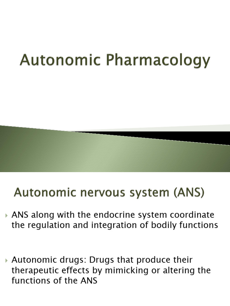 3 - ANS and Cholinergic Drugs | PDF | Acetylcholine | Autonomic Nervous ...