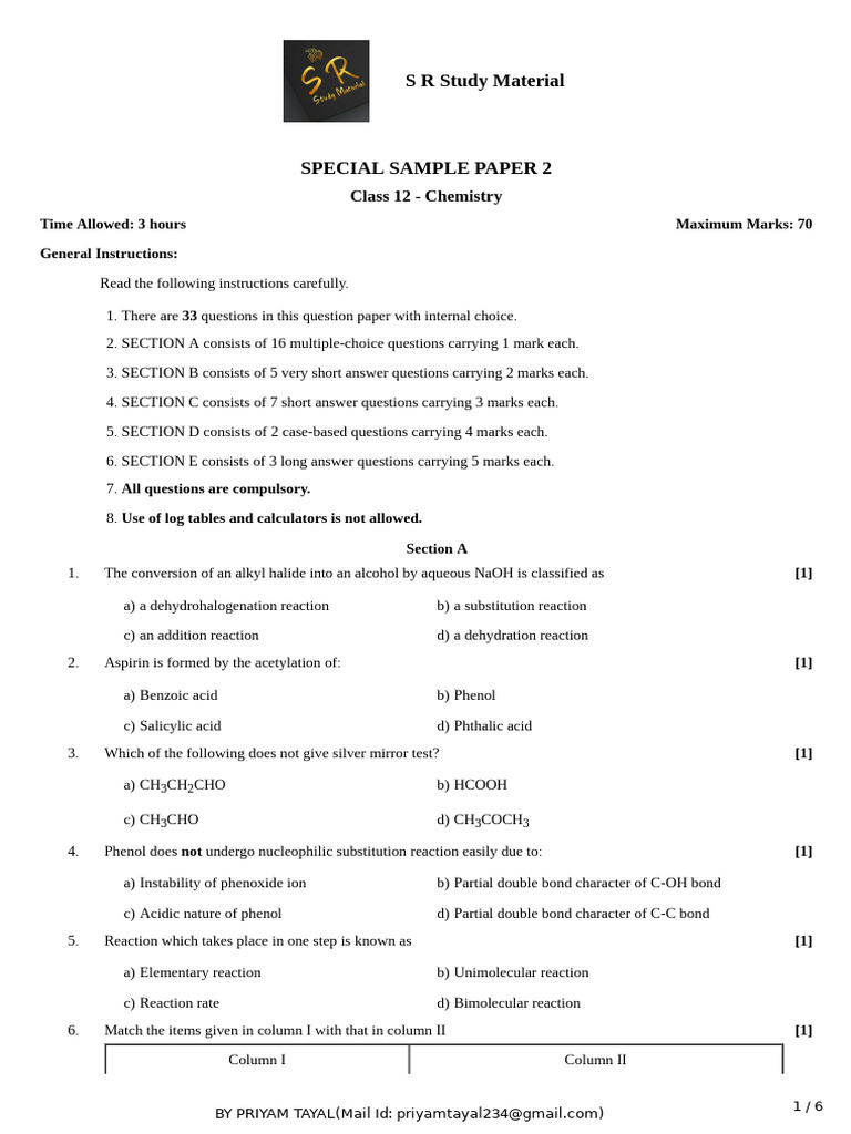11300special Sample Paper 2 | PDF | Isomer | Coordination Complex
