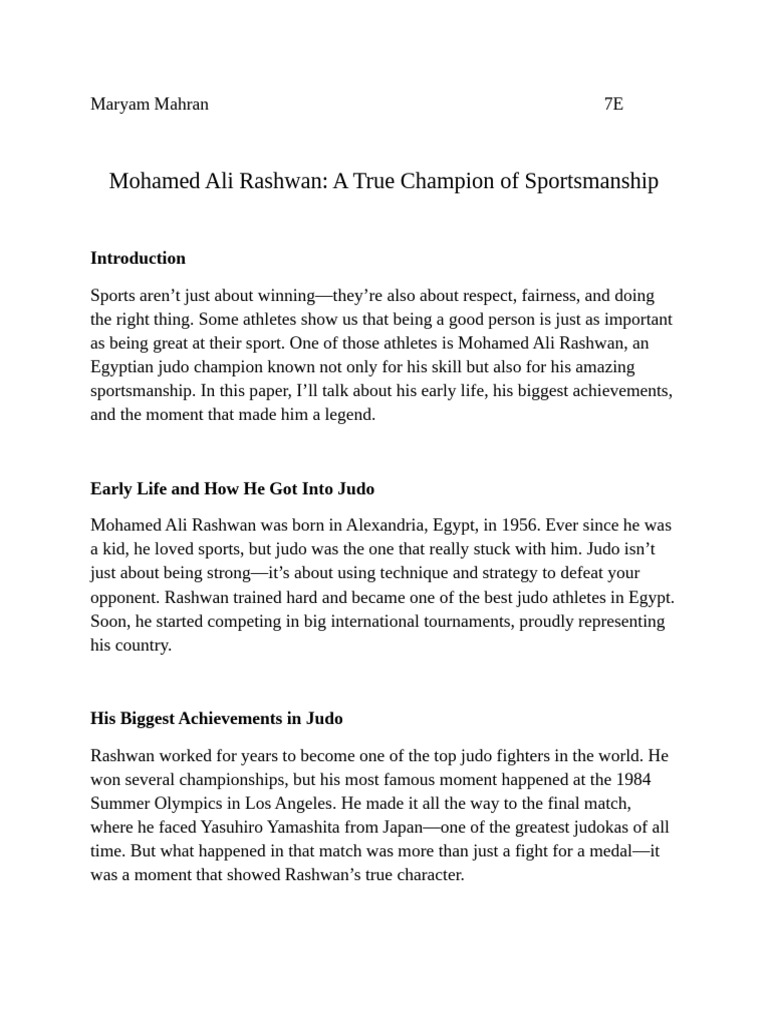 Mohamed Ali Rashwan: Sportsmanship Legend | PDF | Sports
