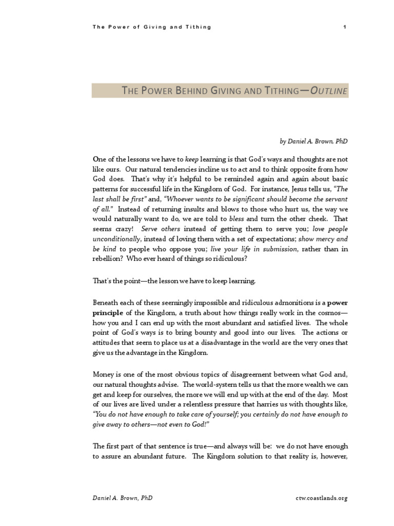 The Power Behind Tithing and Giving Outline | PDF | Luck | Jesus
