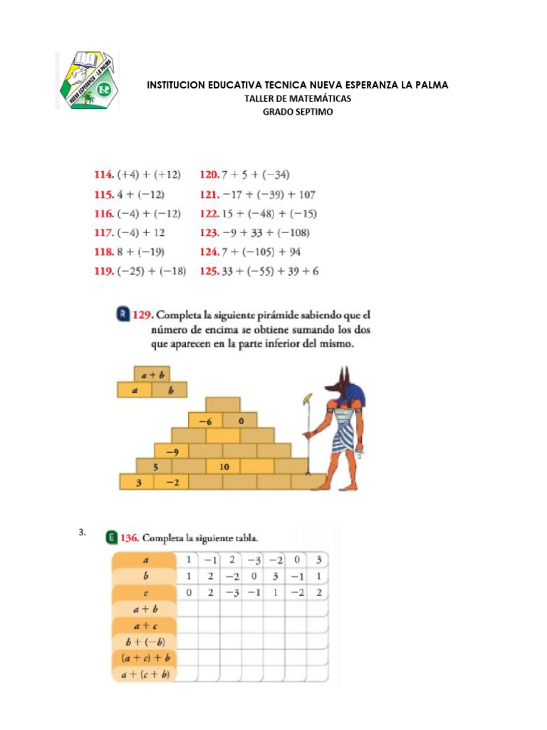 Taller Septimo Números Enteros | PDF