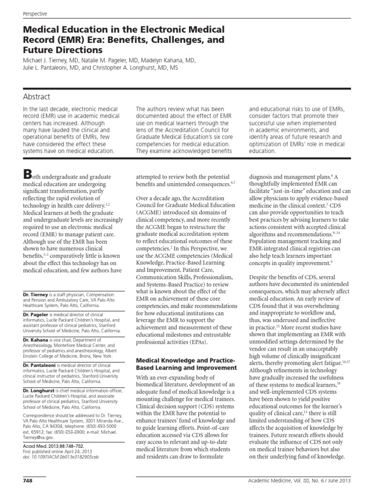 Medical Education In The Electronic Medical Pdf Electronic Health Record Medical Education