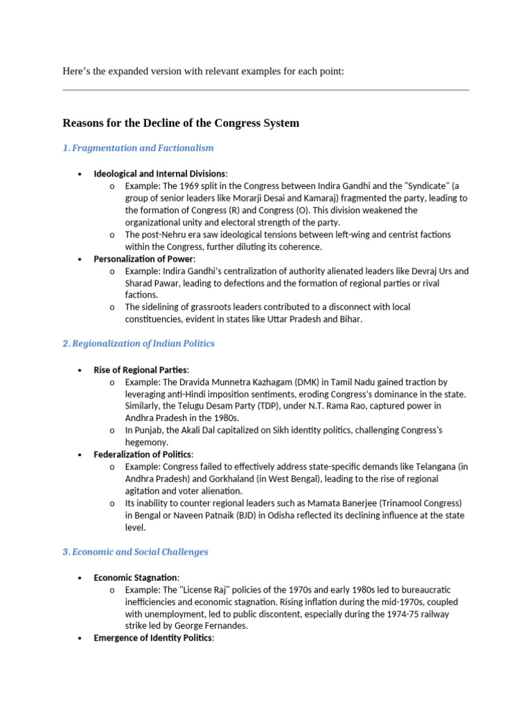 The Congress System Refers To The Political Dominance of The Indian ...