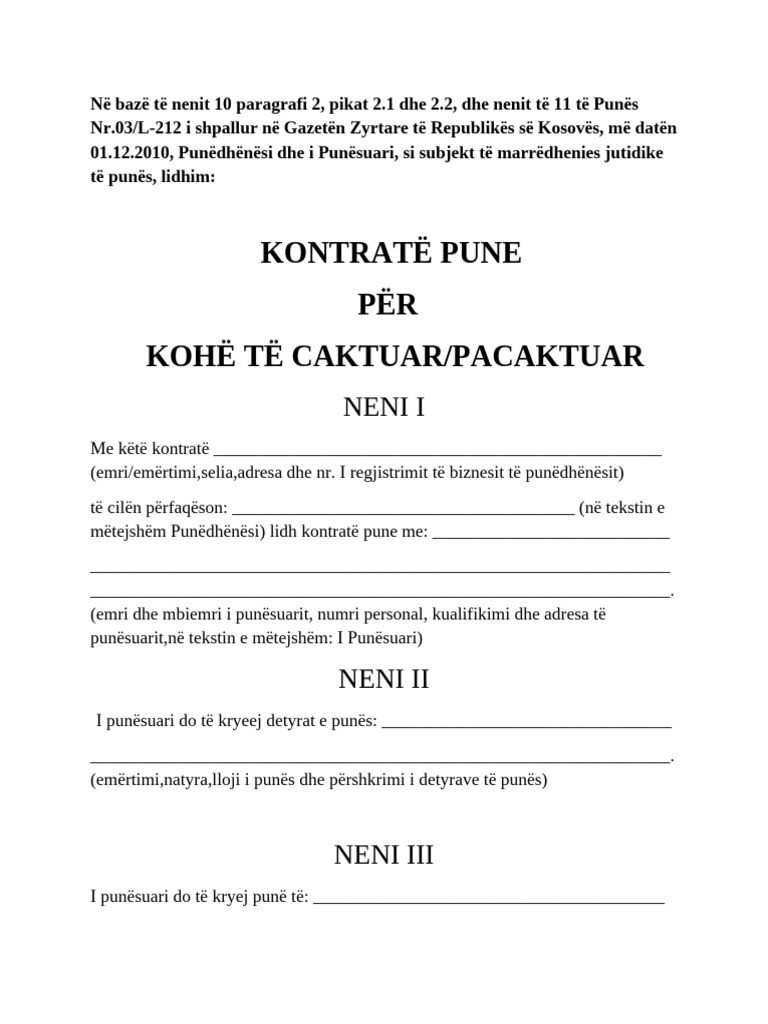 Kontrata e Punës | PDF