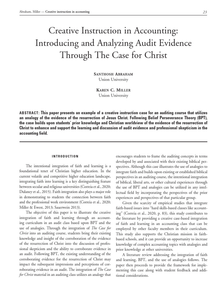 Creative Instruction in Accounting Introducing and Analyzing Audit Evidence Through The Case For ...