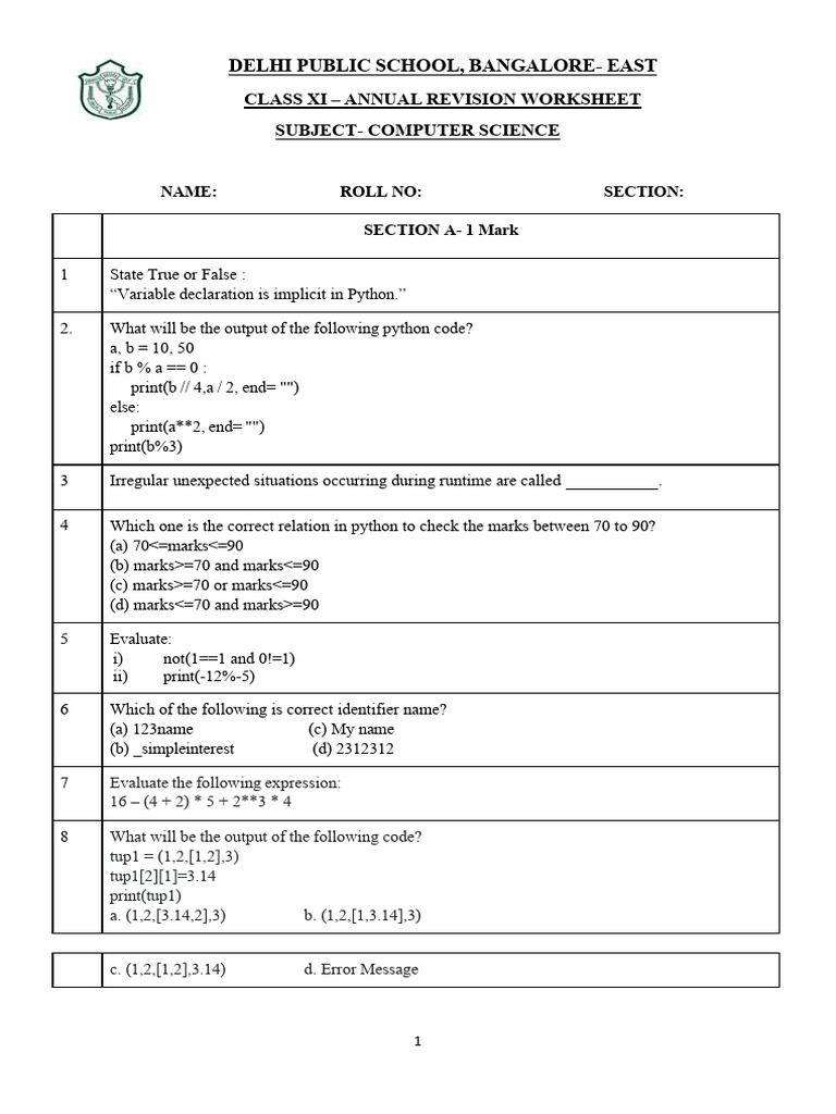Computer Science Revision Worksheet XI | PDF | Programming Paradigms ...