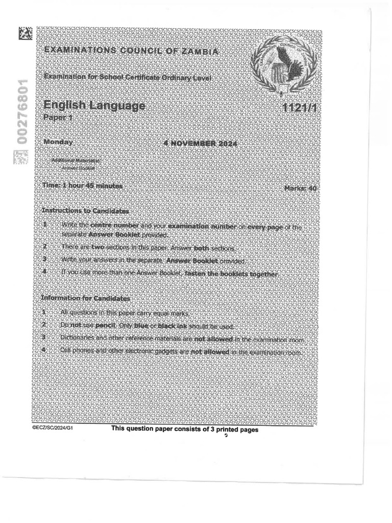 ECZ Exam Papers 2024 | PDF