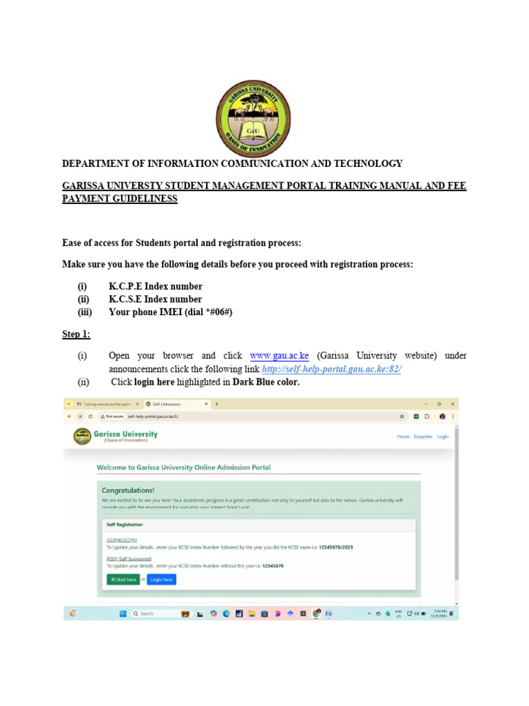 STUDENT-MANAGEMENT-PORTAL-AND-e-CITIZEN-FEES-PAYMENTS-TRAINING-MANUAL (1) | PDF