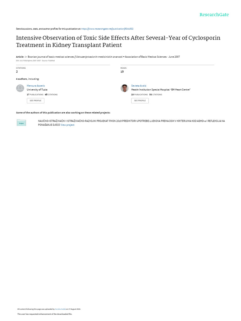 Intensive Observation of Toxic Side Effects After | PDF | Transplant ...