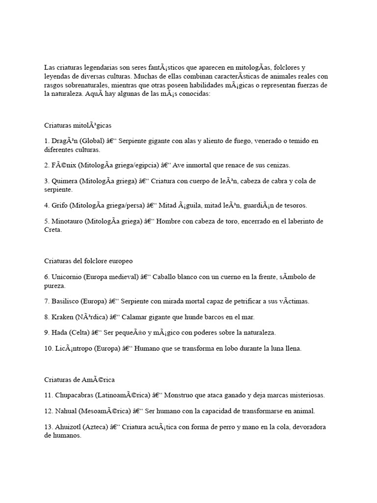 Criaturas Legendarias | PDF