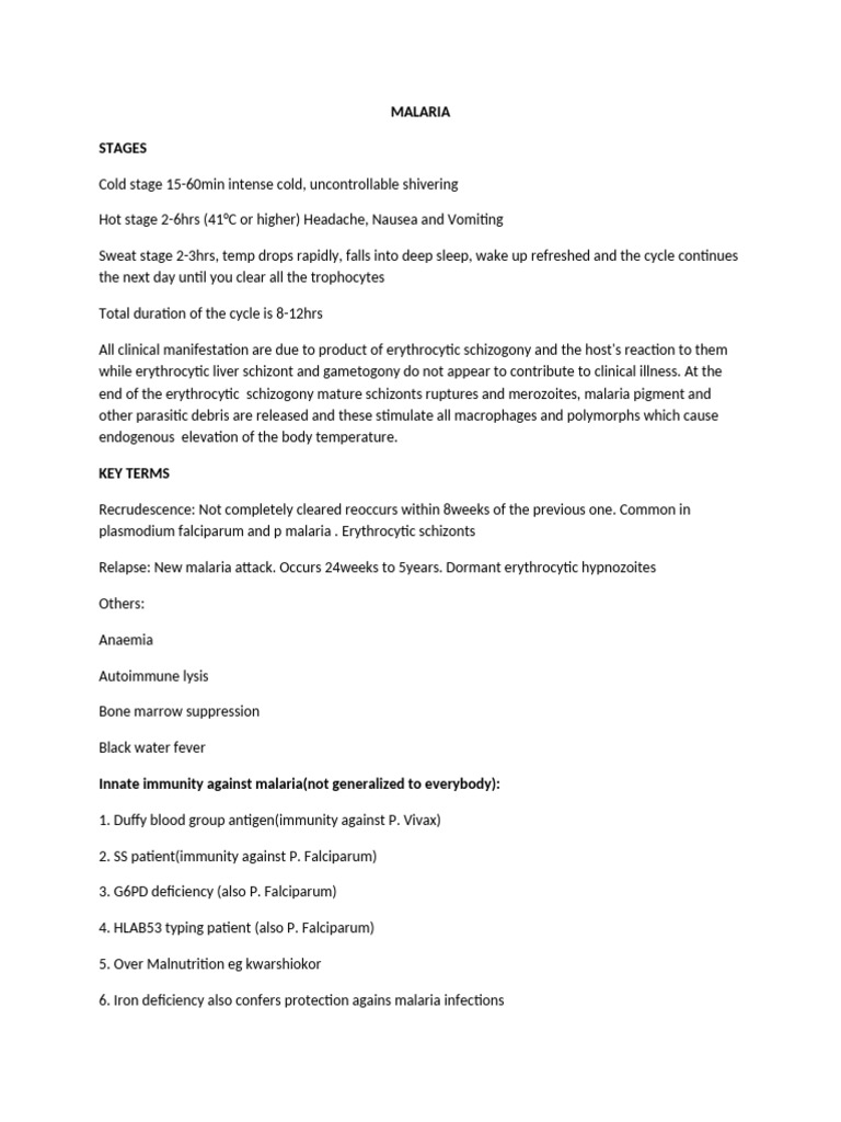 Understanding Malaria Stages and Immunity | PDF