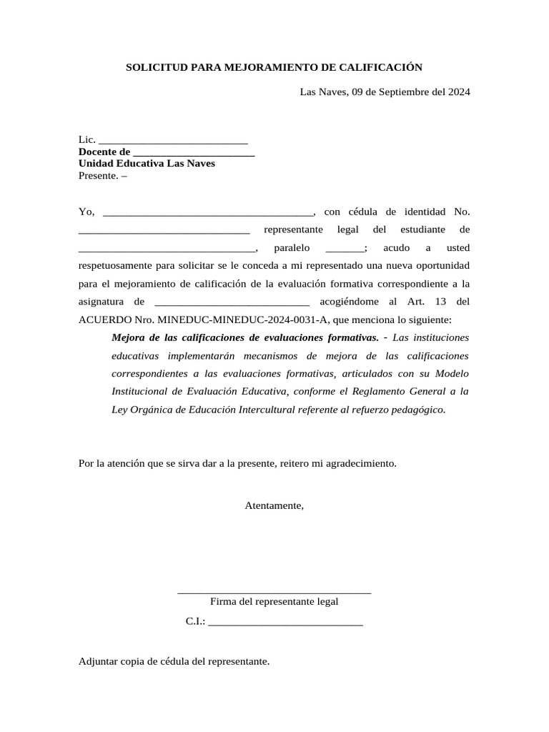 Solicitud para Mejoramiento de Calificación | PDF