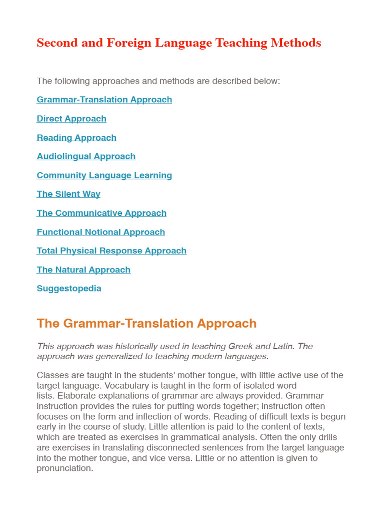 Second and Foreign Language Teaching Methods | PDF | Second Language ...