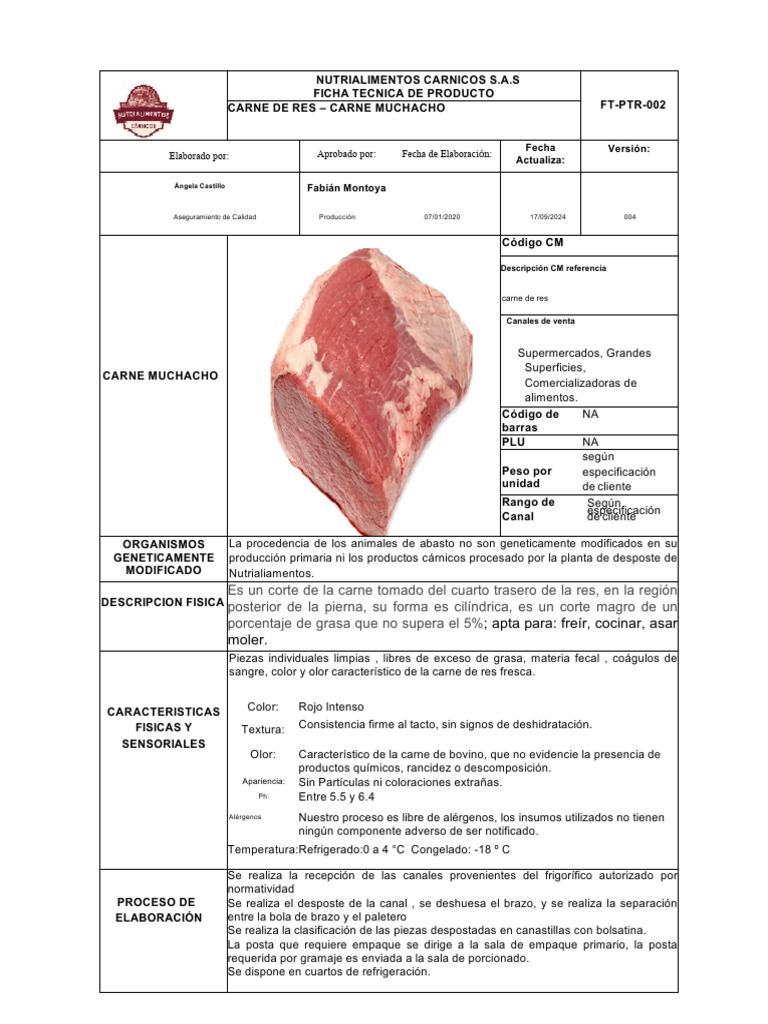 FT NUTRIALIMENTOS CARNE MUCHACHO | PDF | Carne | Vacas