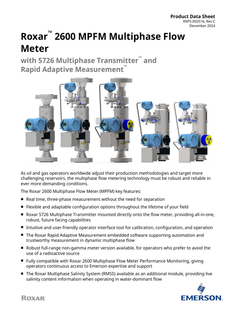 Product Data Sheet Roxar 2600 MPFM Multiphase Flow Meter en 170812 | PDF | Flow Measurement | Water