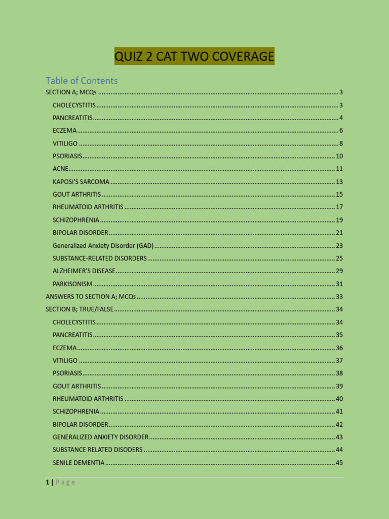 App. Internal Medicine Quiz 2 Cat 02 Coverage Qns-1 | PDF | Arthritis | Mental Disorder