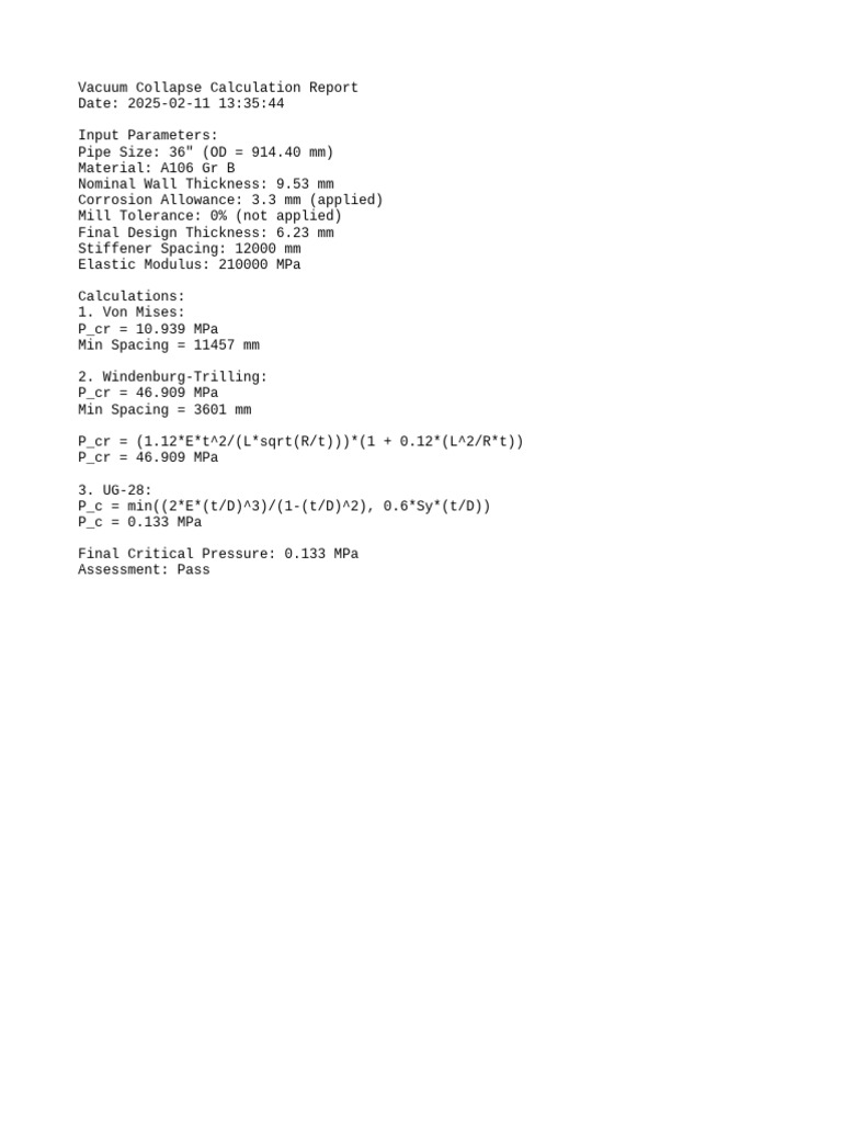 Ian Phiri Vacuum Calc Check Collapse_calc_A106_36in_953mm | PDF