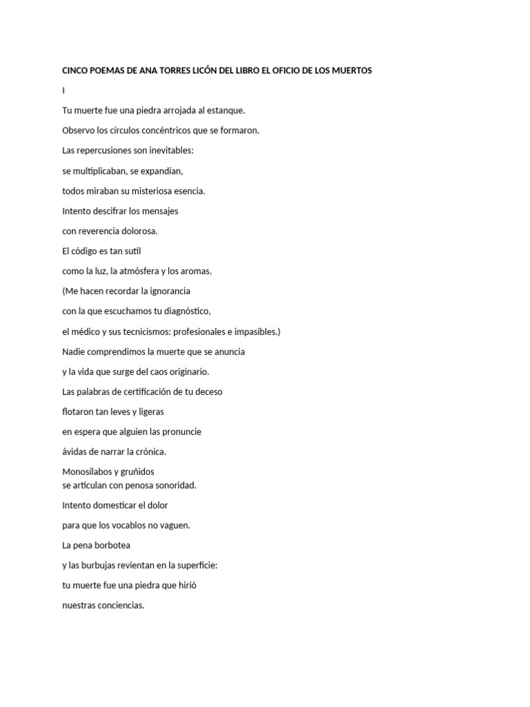 Cinco Poemas de Ana Torres Licón Del Libro El Oficio de Los Muertos | PDF