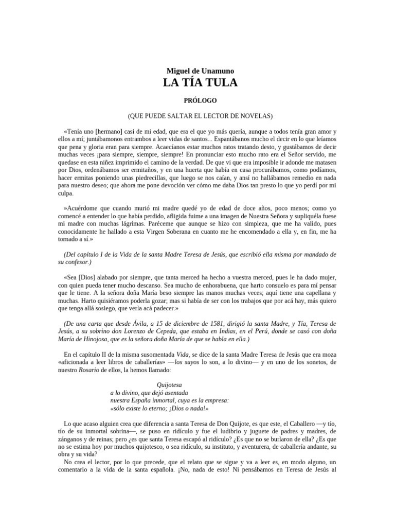 Miguel de Unamuno - La Tía Tula | PDF | Rosario | Teresa De Ávila