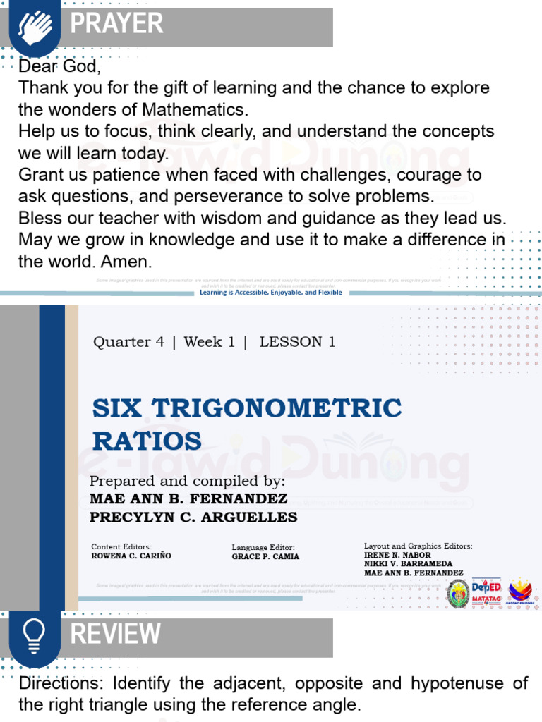 q4 Presentation Math9 Week1 Trigonometric Ratios.pptx | PDF | Trigonometric Functions | Trigonometry