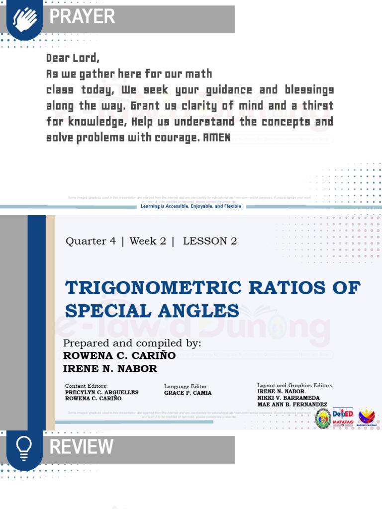 q4 - Presentation - Math9 - Week2 - Trigonometric Ratios of Special Angles | PDF | Trigonometry ...