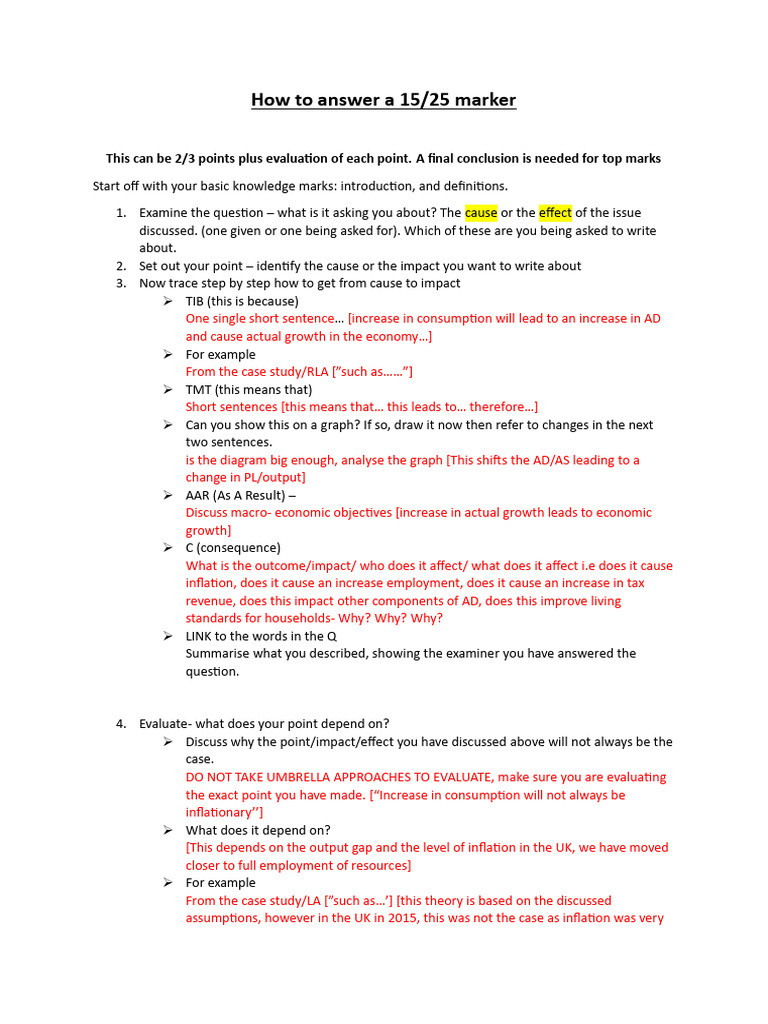 Guide to Answering 15/25 Mark Questions | PDF | Macroeconomics | Economics