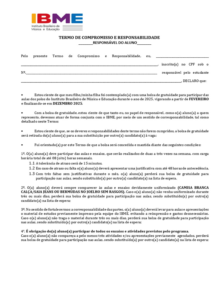 3 Termo de Compromisso e Responsabilidade | PDF