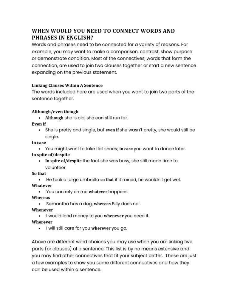 Connect Words and Phrases in English | PDF | Sentence (Linguistics ...