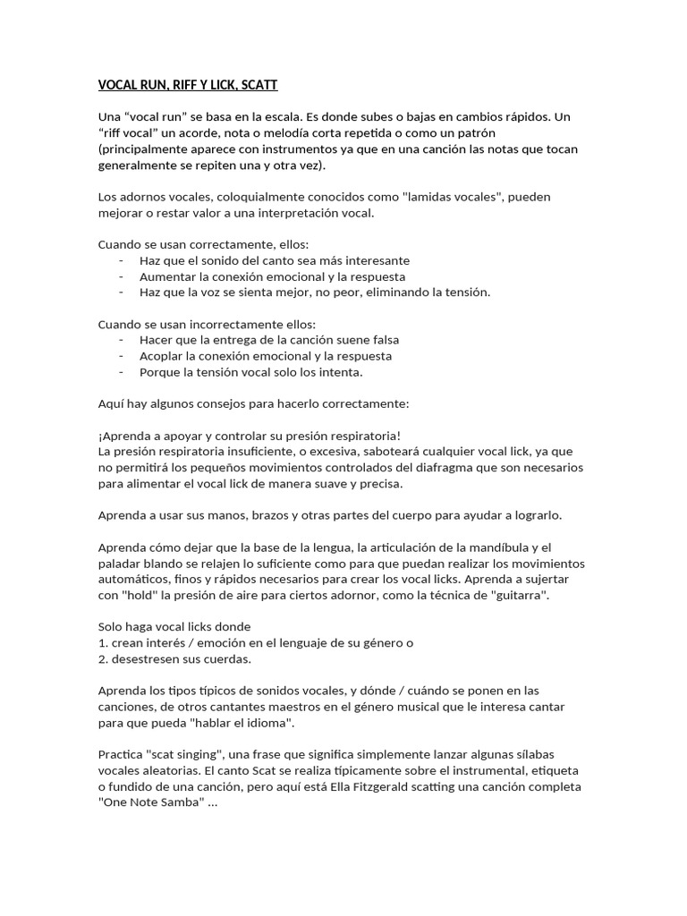 Vocal Run, Licks y Riff | PDF