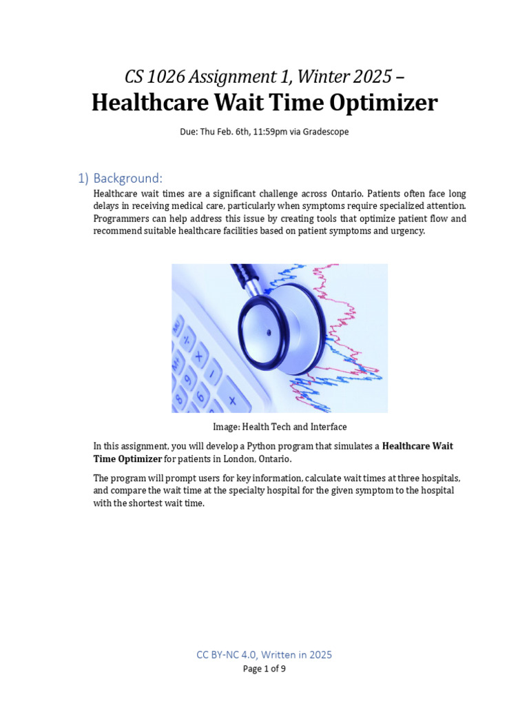 CS 1026 - A1 - Hospital Wait Times - W25 | PDF | Plagiarism | Interest