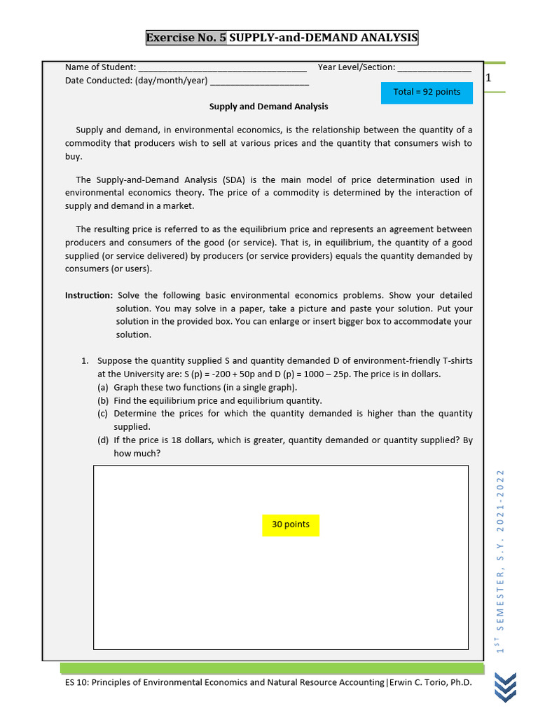 Exercise-No.5 Supply-Demand-Analysis Ectorio Rubrics1 | PDF | Supply ...