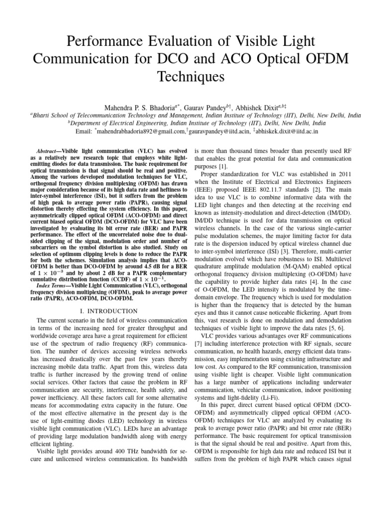 VER 2 VERIFICATION ACO DCO Performance Evaluation of Visible Light Papr For ACO and DCO | PDF ...