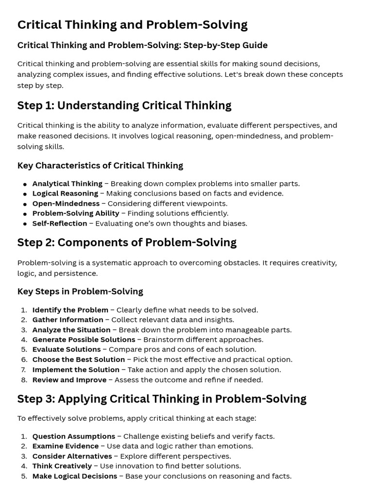 Critical Thinking and Problem-Solving | PDF | Critical Thinking | Thought