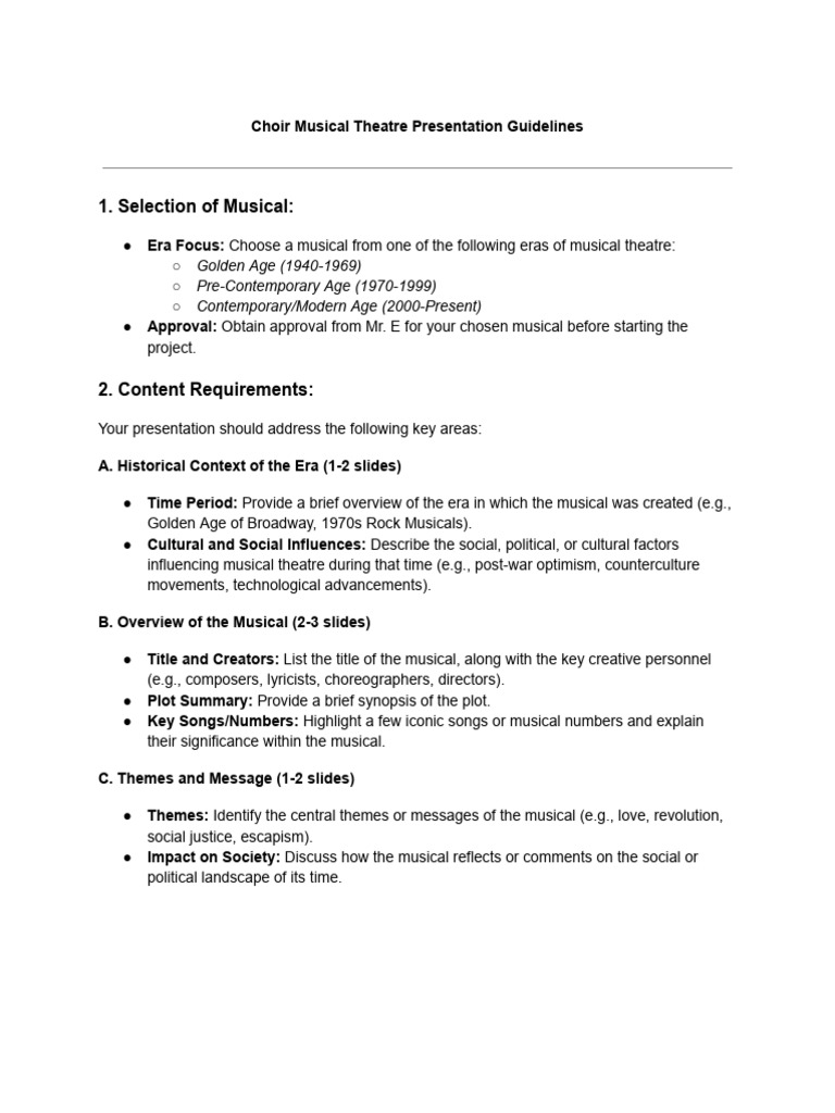 Musical Theatre Presentation Guidelines | PDF | Musical Theatre ...