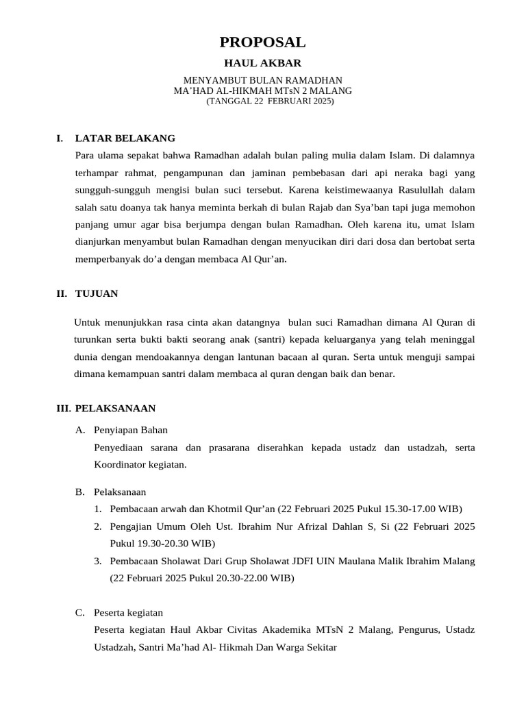 Proposal Haul Akbar 2025 | PDF