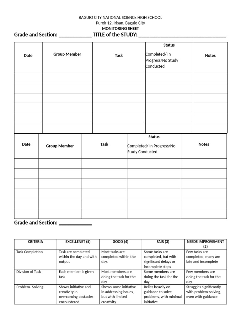 Monitoring Sheet | PDF