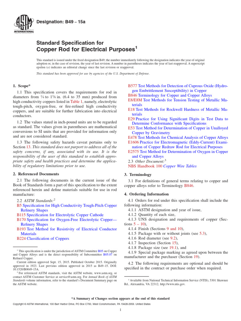 Copper Rod For Electrical Purposes | PDF | Copper | Electrical ...
