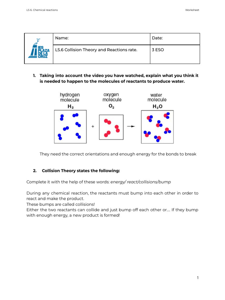 Activity Reaction Rates and Collision Theory | PDF | Reaction Rate ...
