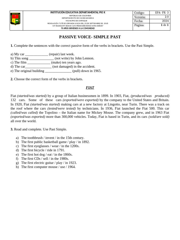 Passive Voice - Simple Past | PDF
