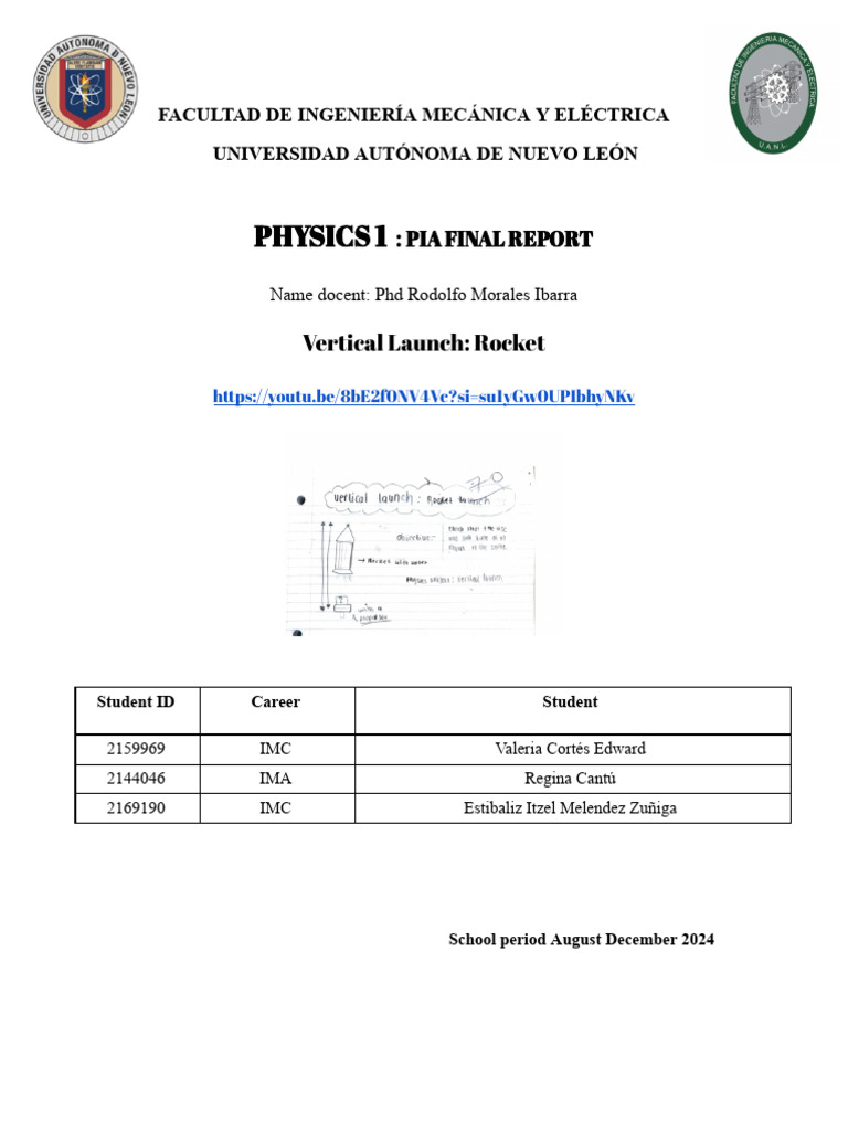 Pia Final Report Physics1 Team8 | PDF | Acceleration | Force