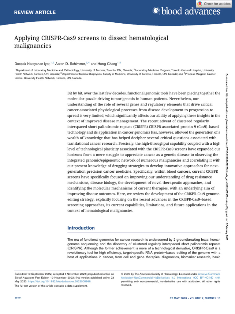 Applying CRISPR-Cas9 Screens To Dissect Hematological | PDF | Crispr | Rna